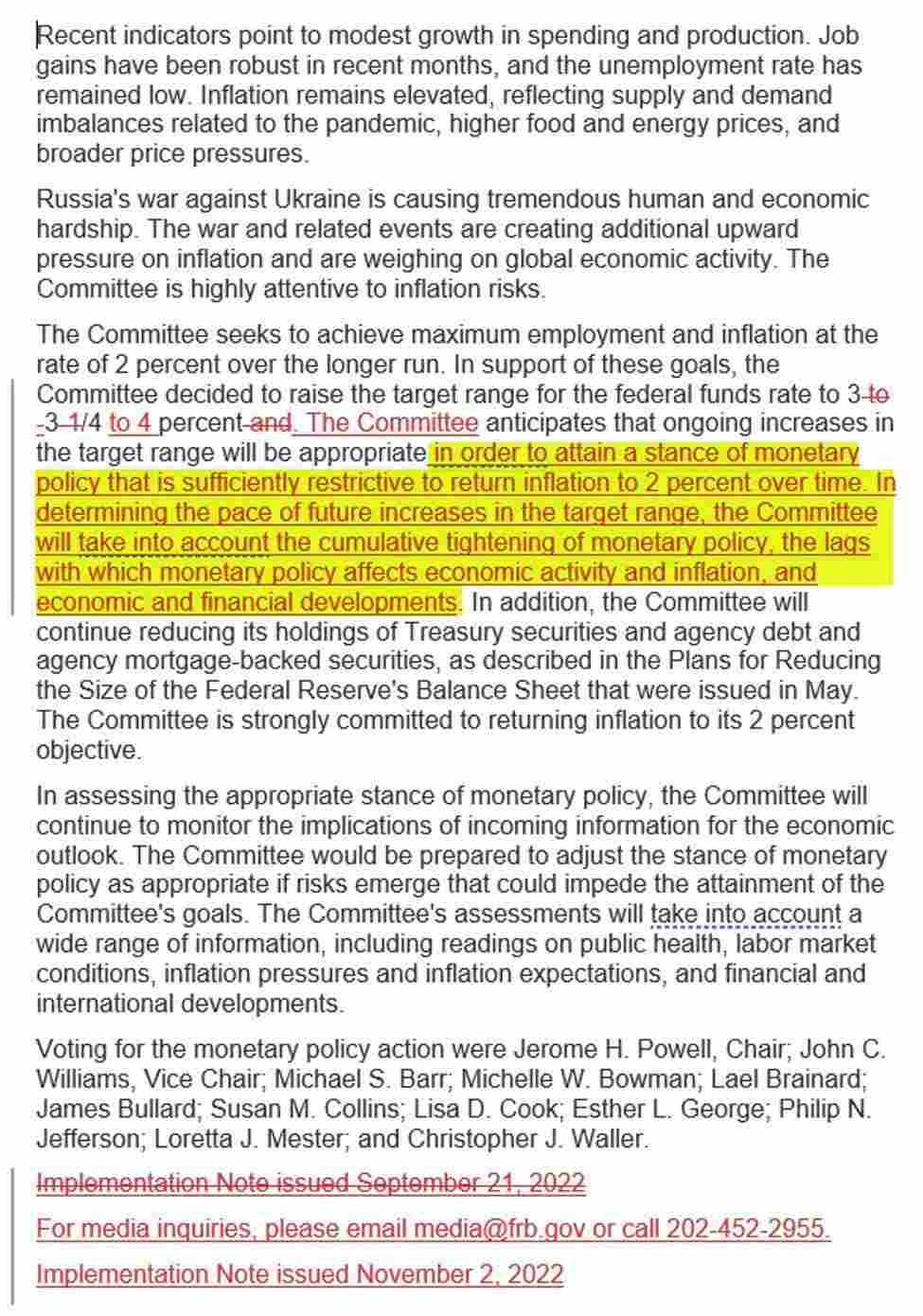 A comparison of the September/November 2022 FOMC statements | investingLive