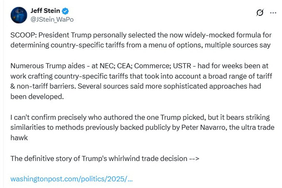 Washington Post: Trump chose the formula for the tariffs | investingLive