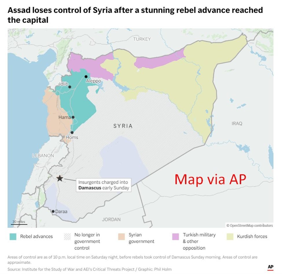 Update on Syria regime change: reports Assad and family fled to, given ...
