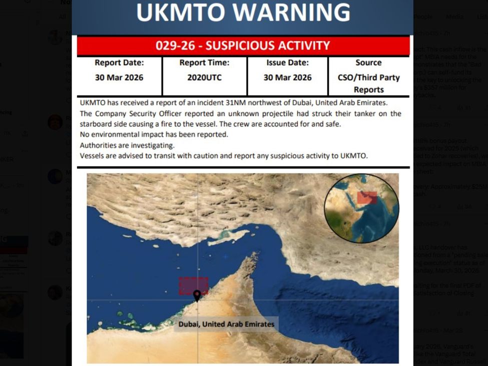 Reports of 'unknown projectile' hitting a tanker in Persian Gulf near ...