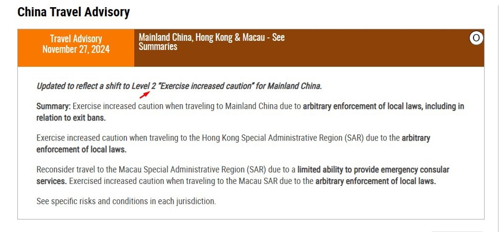 The US has reduced its travel advisory level for China from 3 down to 2 ...